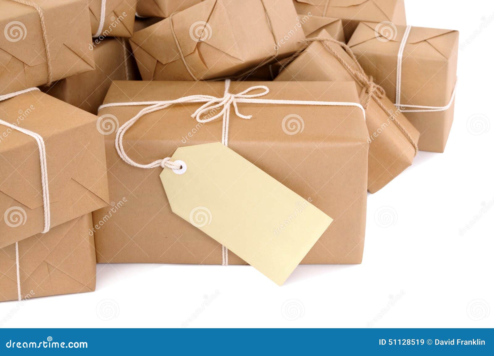 Pile of Brown Paper Parcels or Packages with Manila Label Isolated on ...