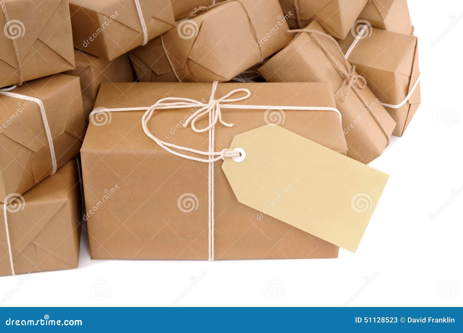 Untidy Pile of Brown Paper Parcels with Manila Label Isolated on White ...