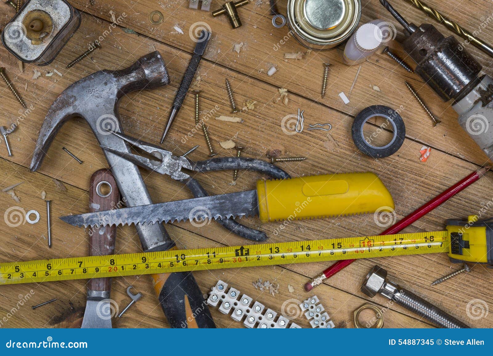 Untidy Workbench - Old Tools Stock Image - Image of tape, screws: 54887345