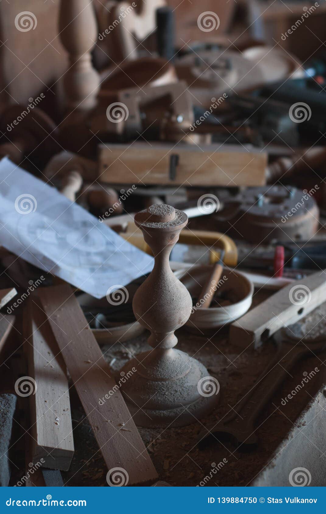 Untidy Workplace in an Old Carpenter Workshop with Wood Carpenter Tools ...
