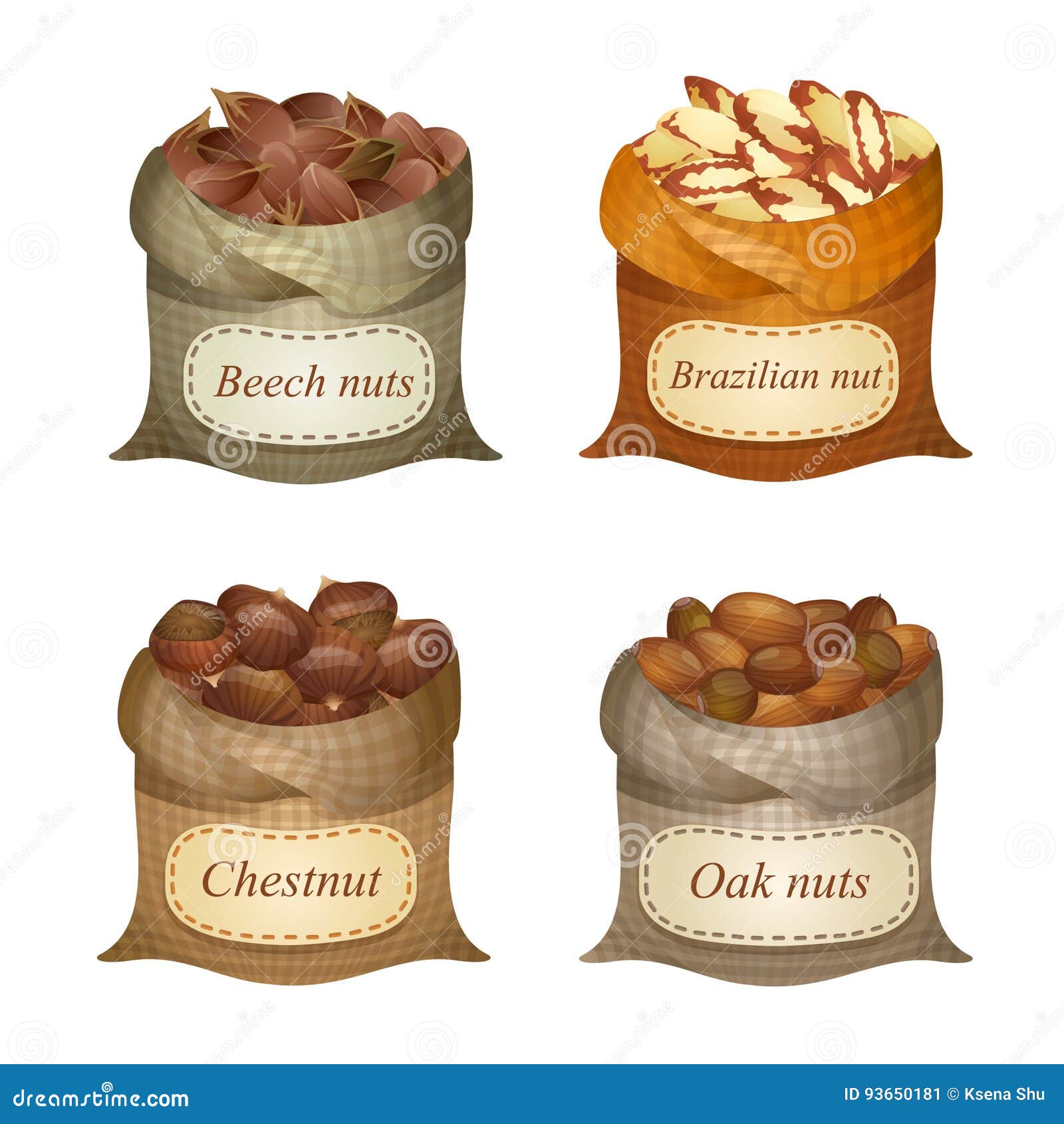 Untied Sacks With Cereal And Text Labels On Them Royalty-Free Stock ...