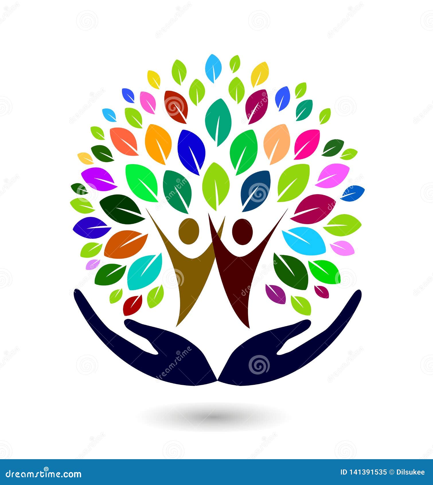 Hand with Family Colorful Tree Logo Icon Element on White Background ...