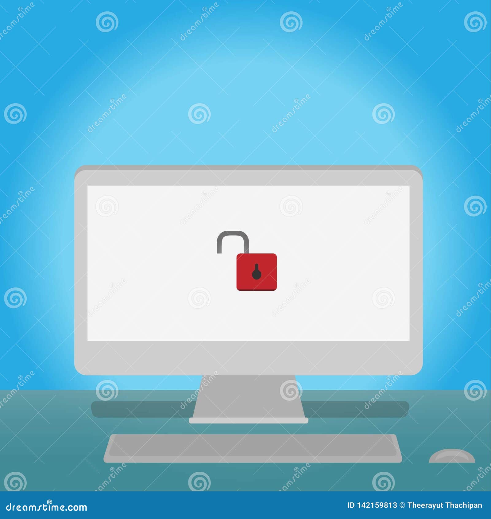 Unlock Data File on Computer. Social Media Online Internet Concept ...