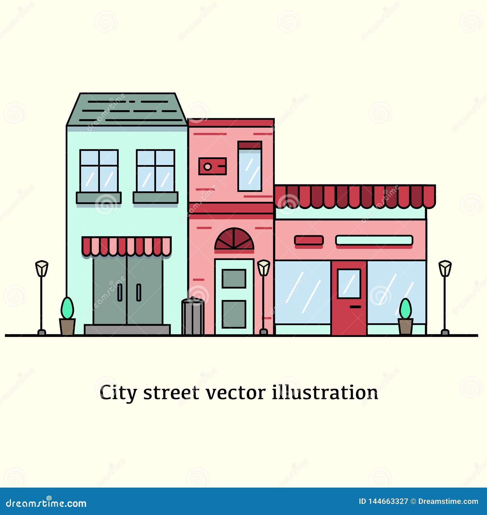 City Street Line Vector Illustration Stock Vector - Illustration of ...
