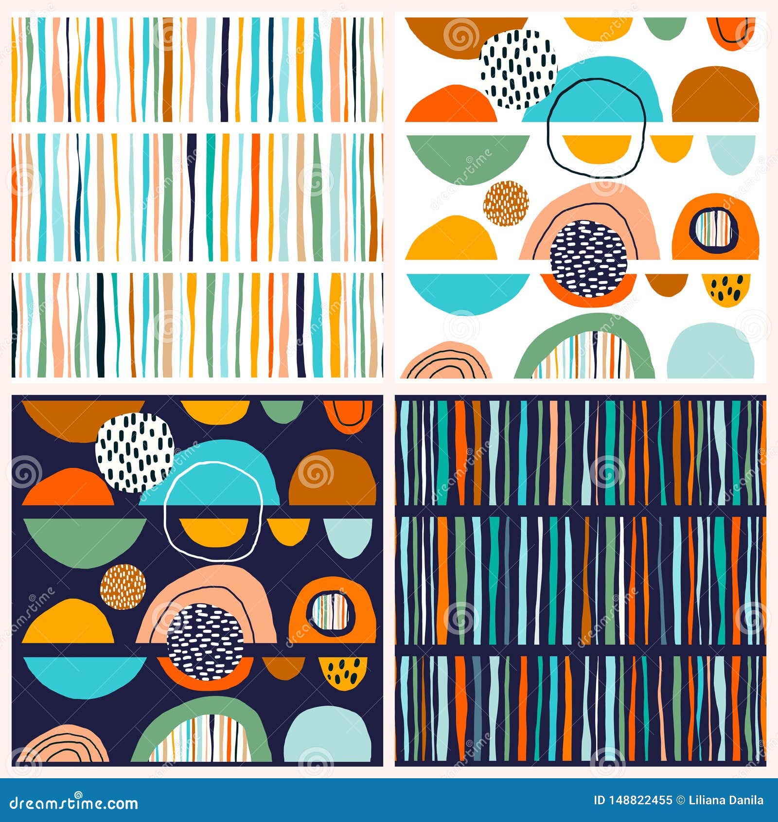 Abstract Trendy Seamless Patterns with Decorative, Geometric Shapes ...