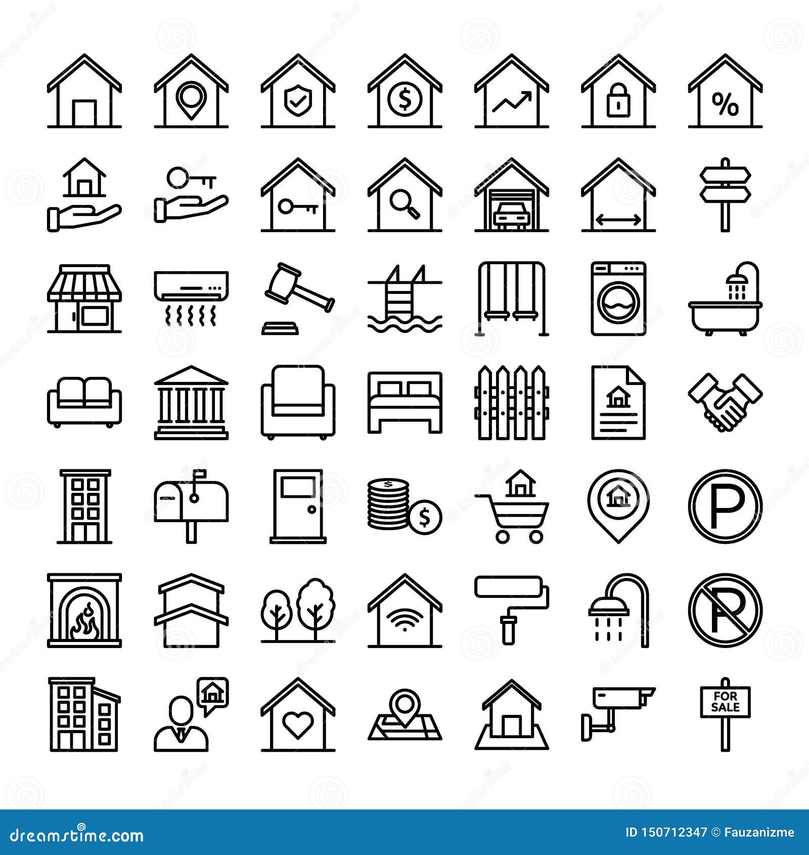 Property, Real Estate Outline Icon Set Stock Vector - Illustration of ...