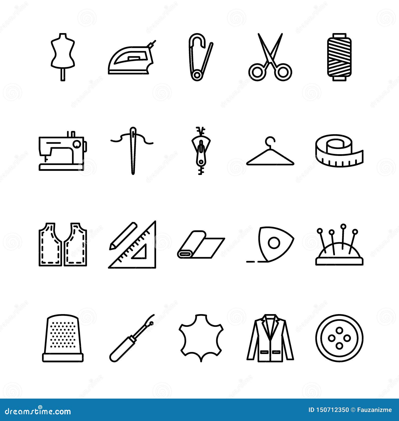 Sewing, Tailor Outline Icon Set Stock Vector - Illustration of dress ...