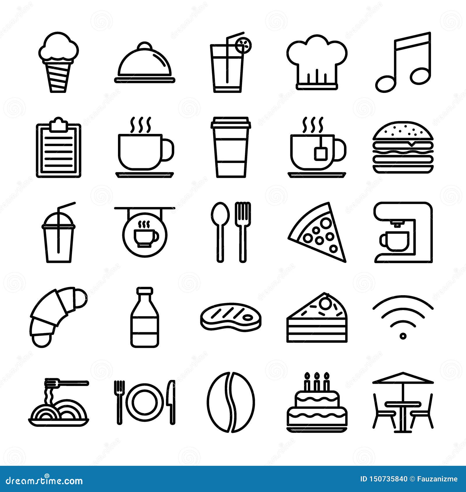 Food outline Icon Set stock vector. Illustration of cooking - 150735840