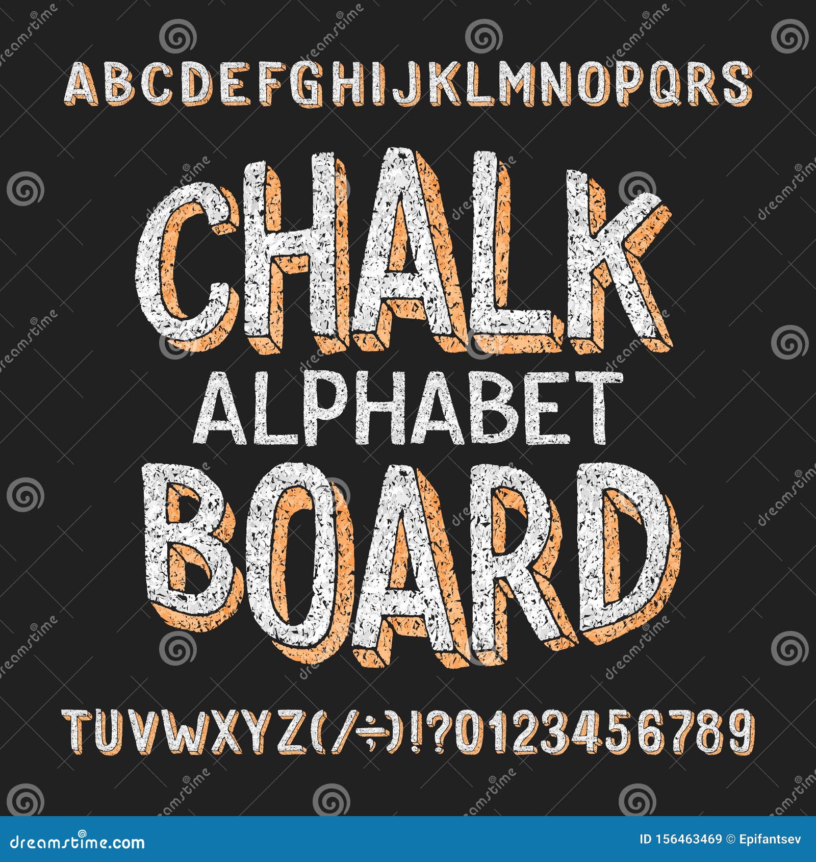 Chalk Board Alphabet Font. Hand Drawn 3d Letters and Numbers Stock ...