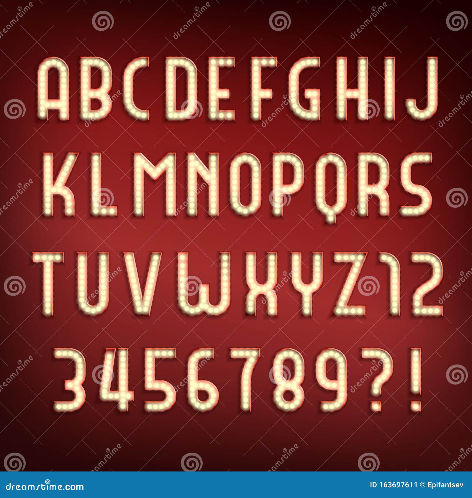 Light Bulb Alphabet Font. Glowing Retro Letters and Numbers with ...