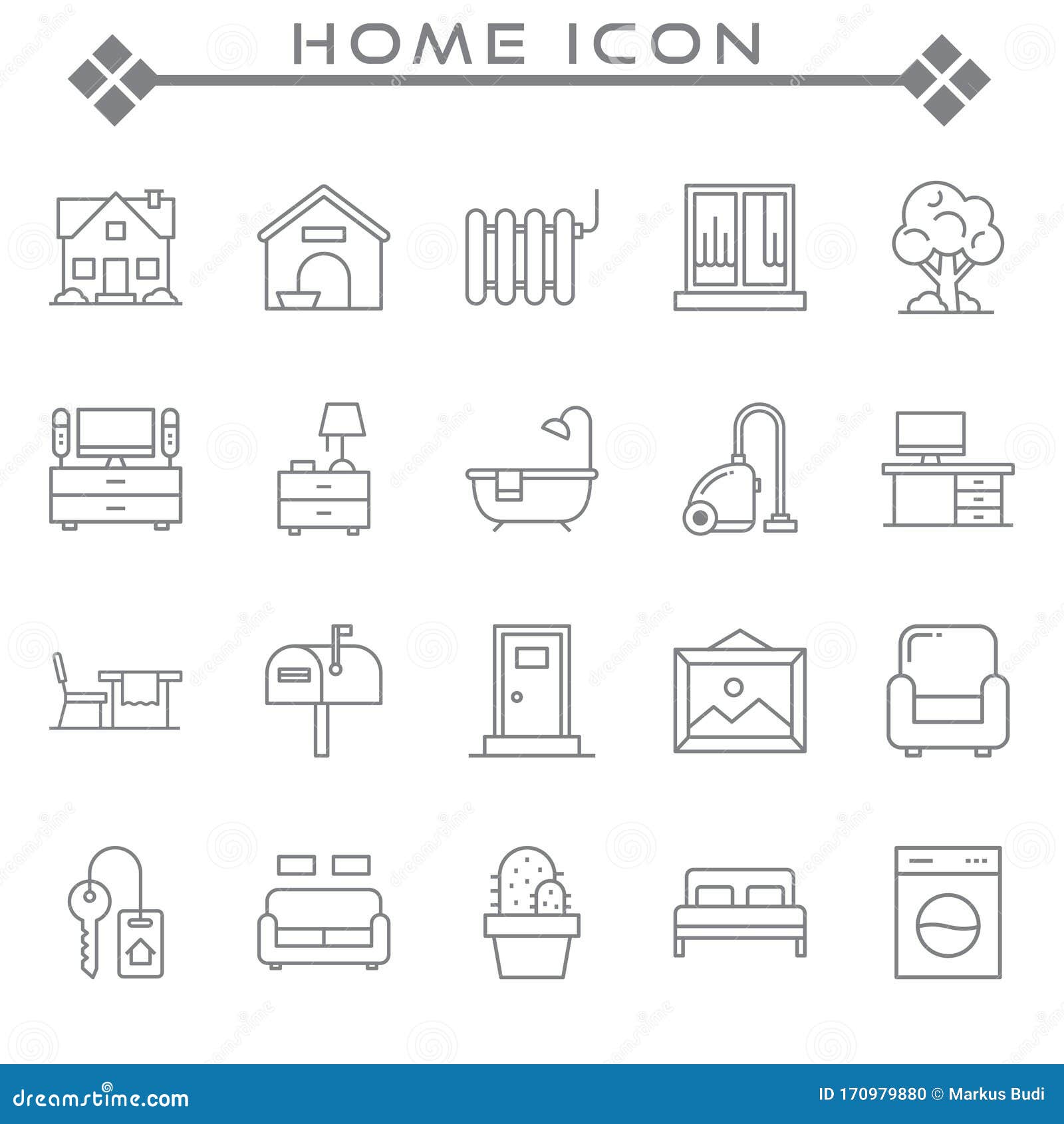 Set of Home Related Vector Line Icons. Stock Vector - Illustration of ...