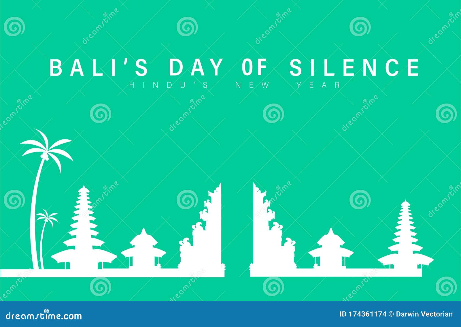 Beautiful Bali Temple and Pura in Day of Silence Silhouette Flat Design ...