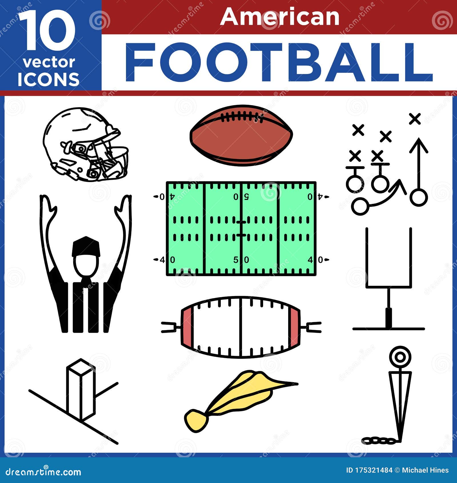 10 American Professional Football League Vector Icons Stock Vector ...