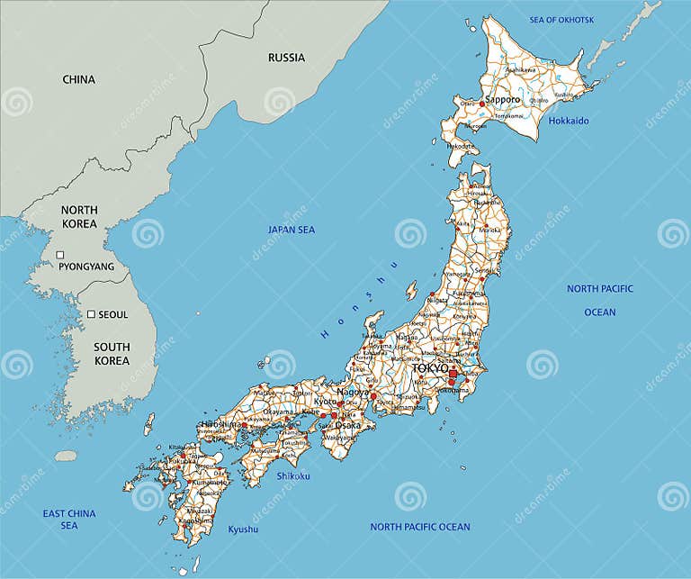 High Detailed Japan Road Map with Labeling. Stock Vector - Illustration ...