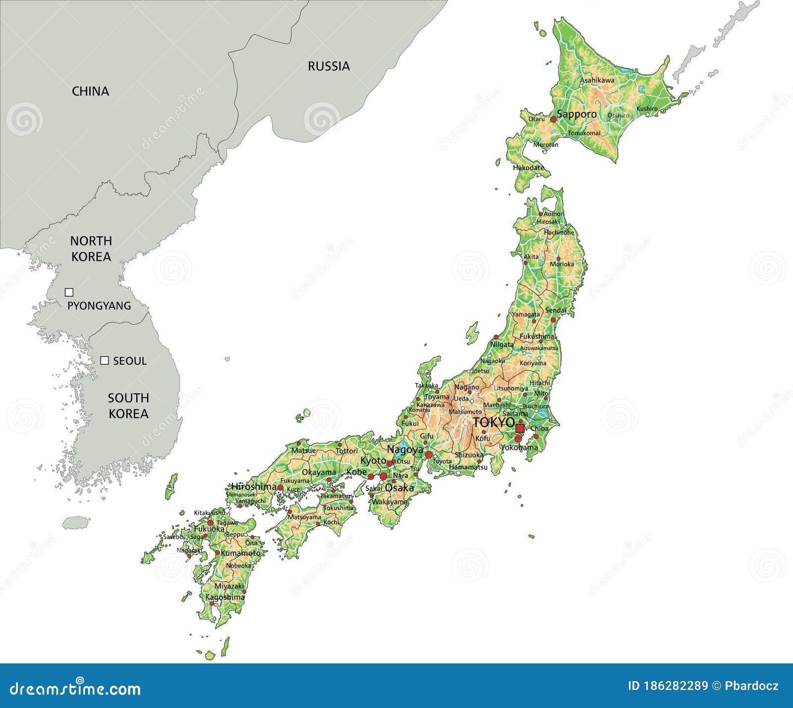 High Detailed Japan Physical Map. Stock Vector - Illustration of japan ...