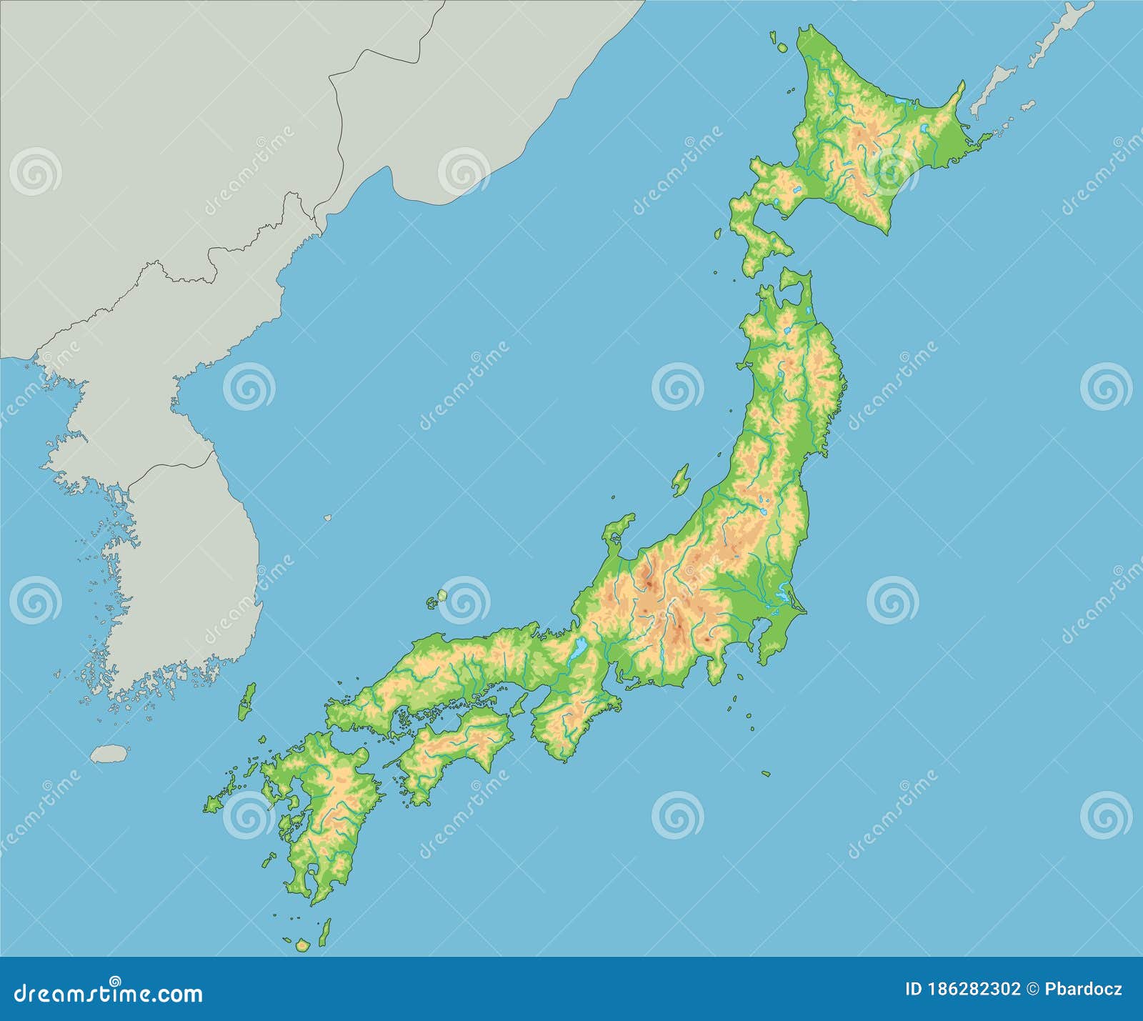High Detailed Japan Physical Map. Stock Vector - Illustration of ...