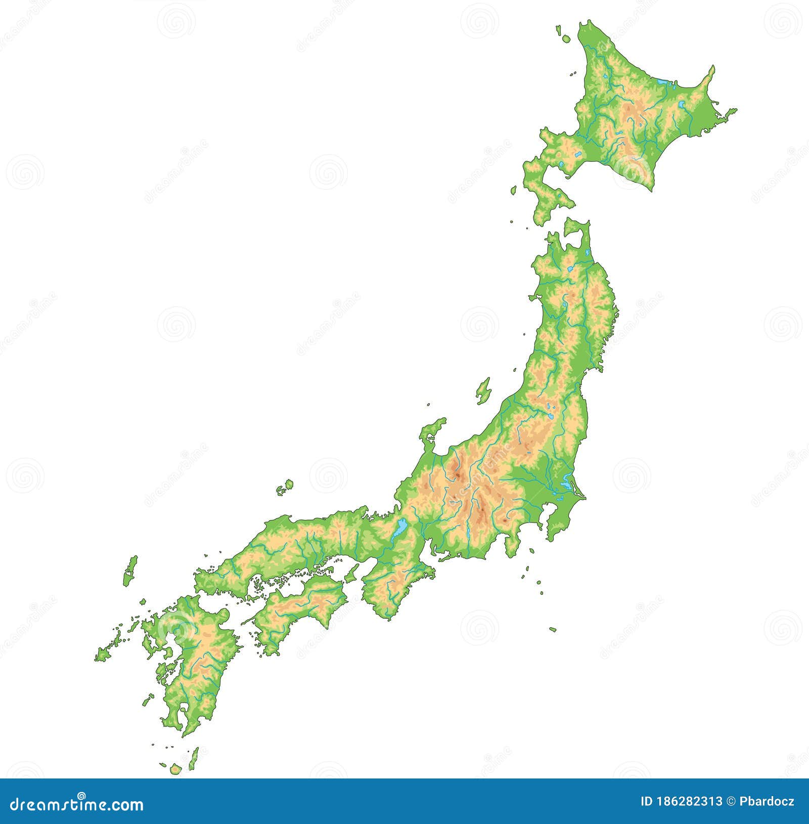 High Detailed Japan Physical Map. Stock Vector - Illustration of ...
