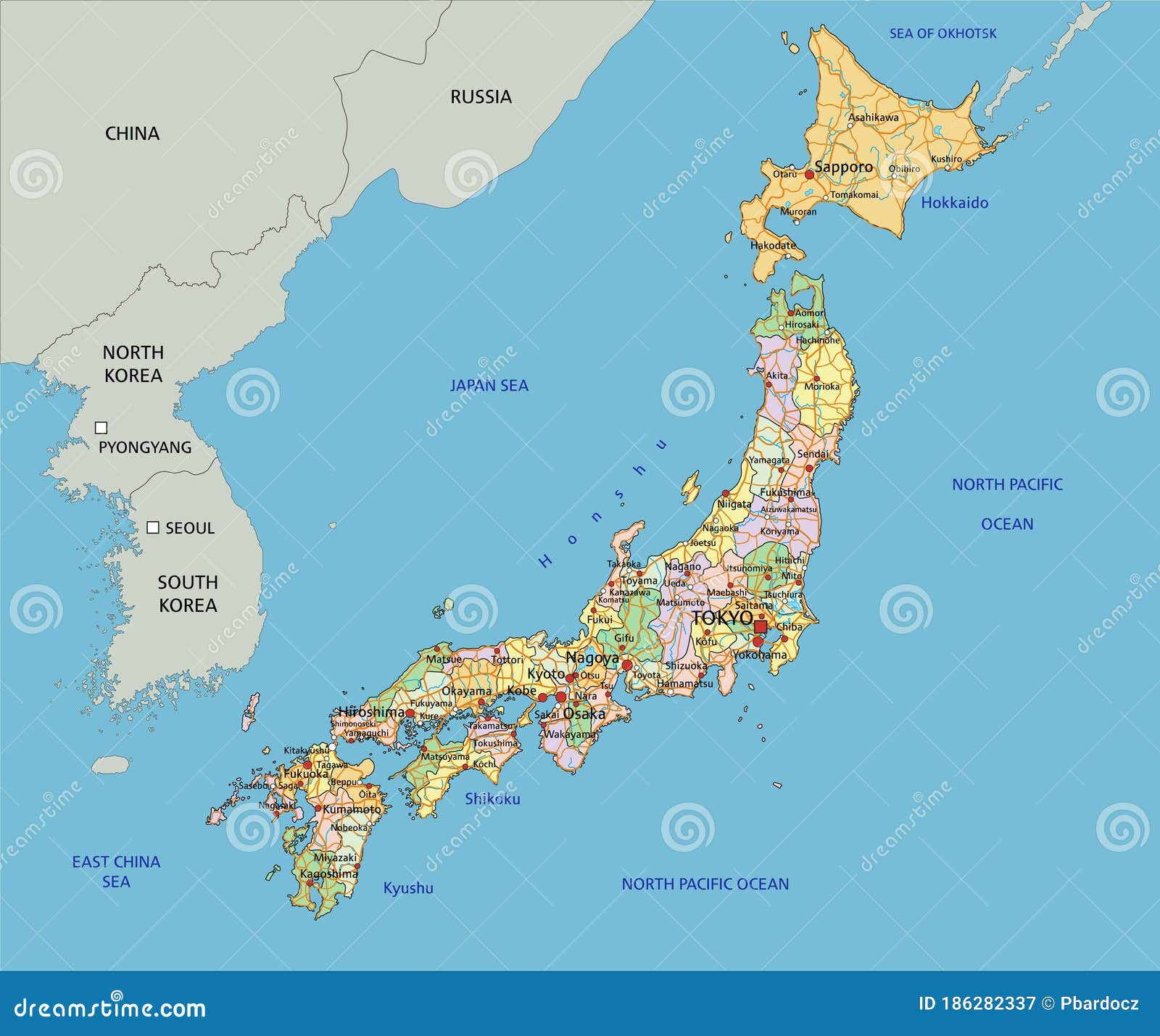 Japan - Highly Detailed Editable Political Map with Labeling. Stock ...