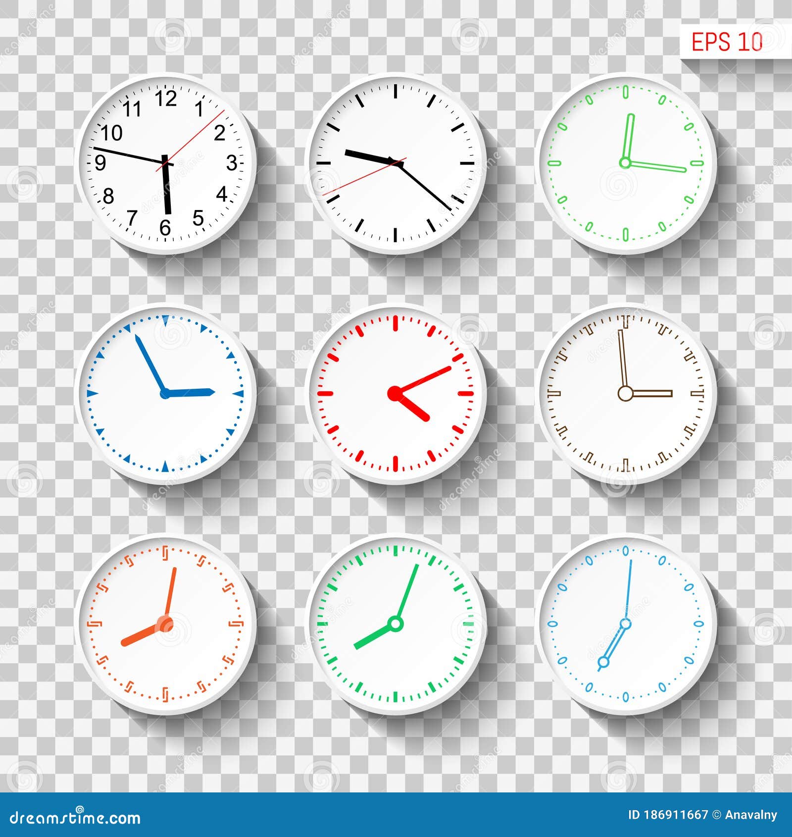 Abstract Wall Clocks Design Set. Transparent Background Stock Vector ...