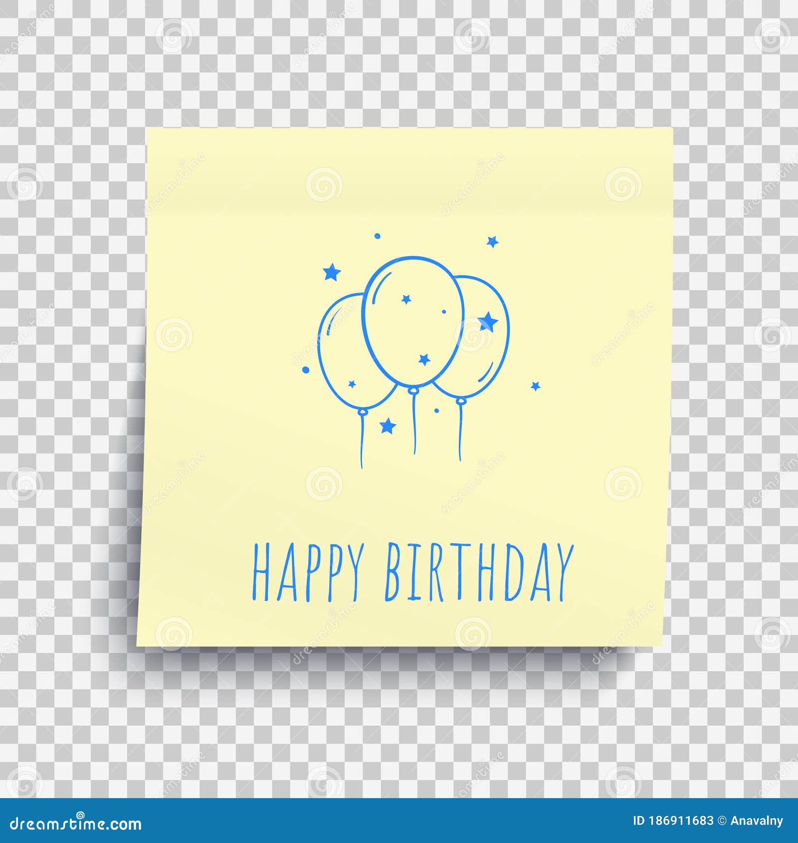Happy Birthday Congratulation On Paper Sticky Note. Cartoon Vector ...