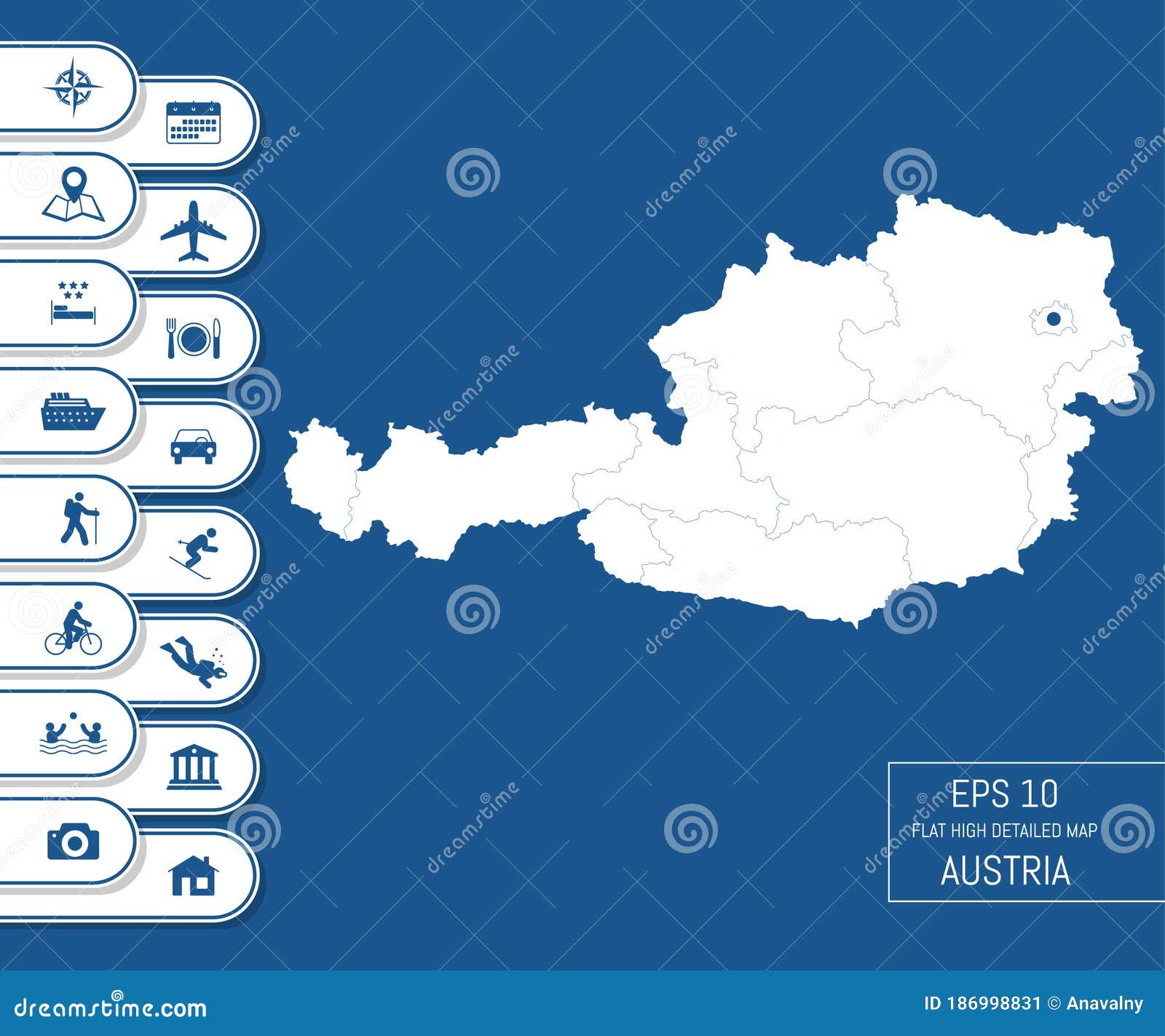 Flat High Detailed Austria Map. Divided into Editable Contours of ...