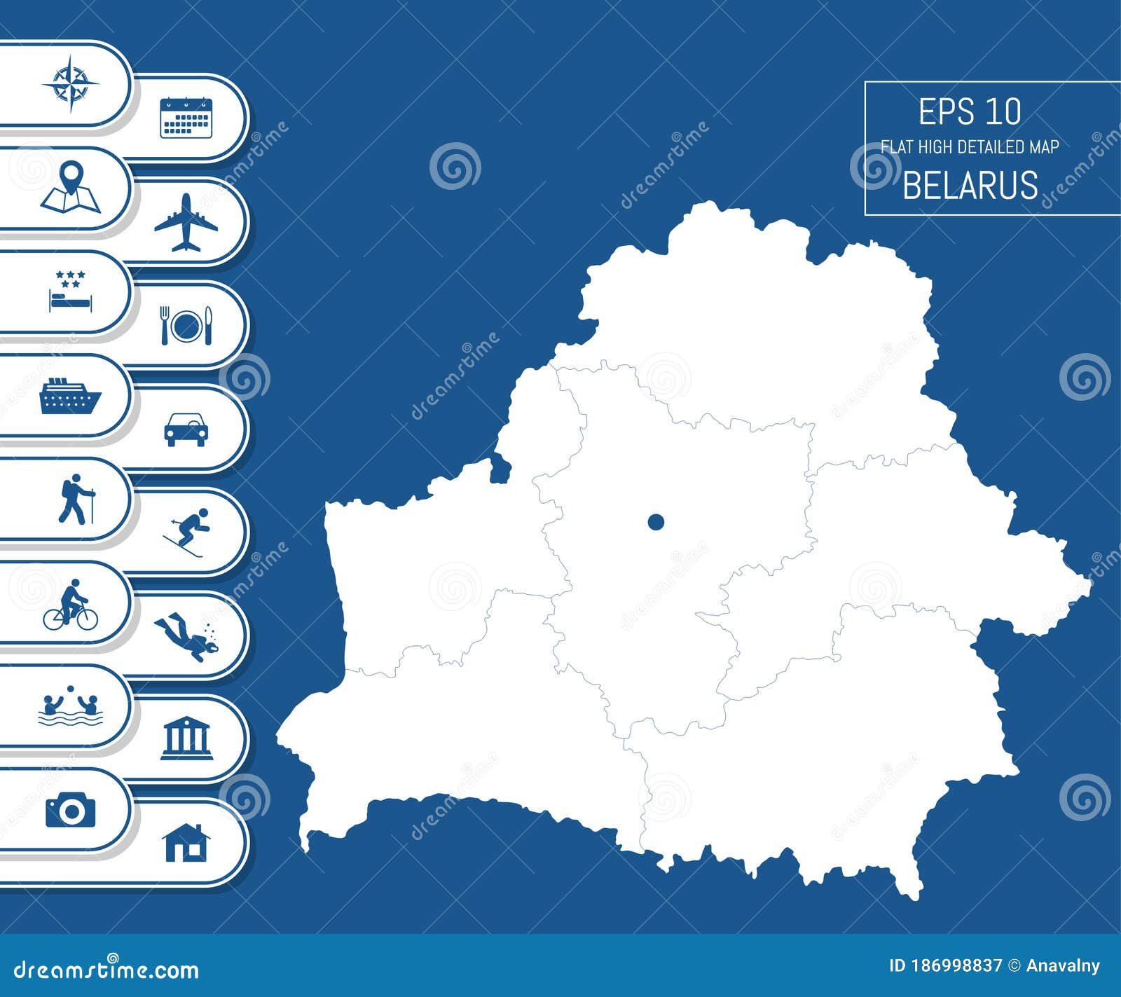 Flat High Detailed Belarus Map. Divided into Editable Contours of ...