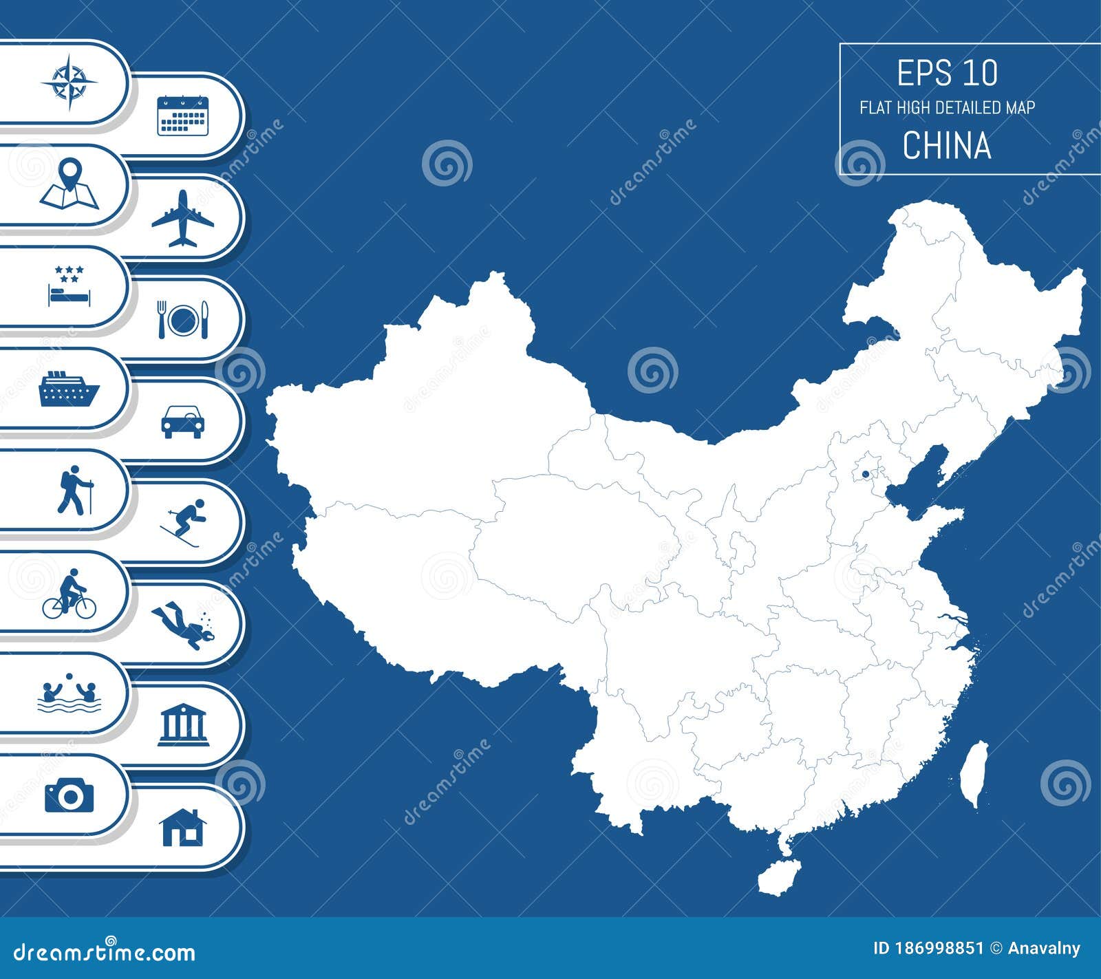 Detailed Map Of China And World Map Navigation Set. Cartoon Vector ...