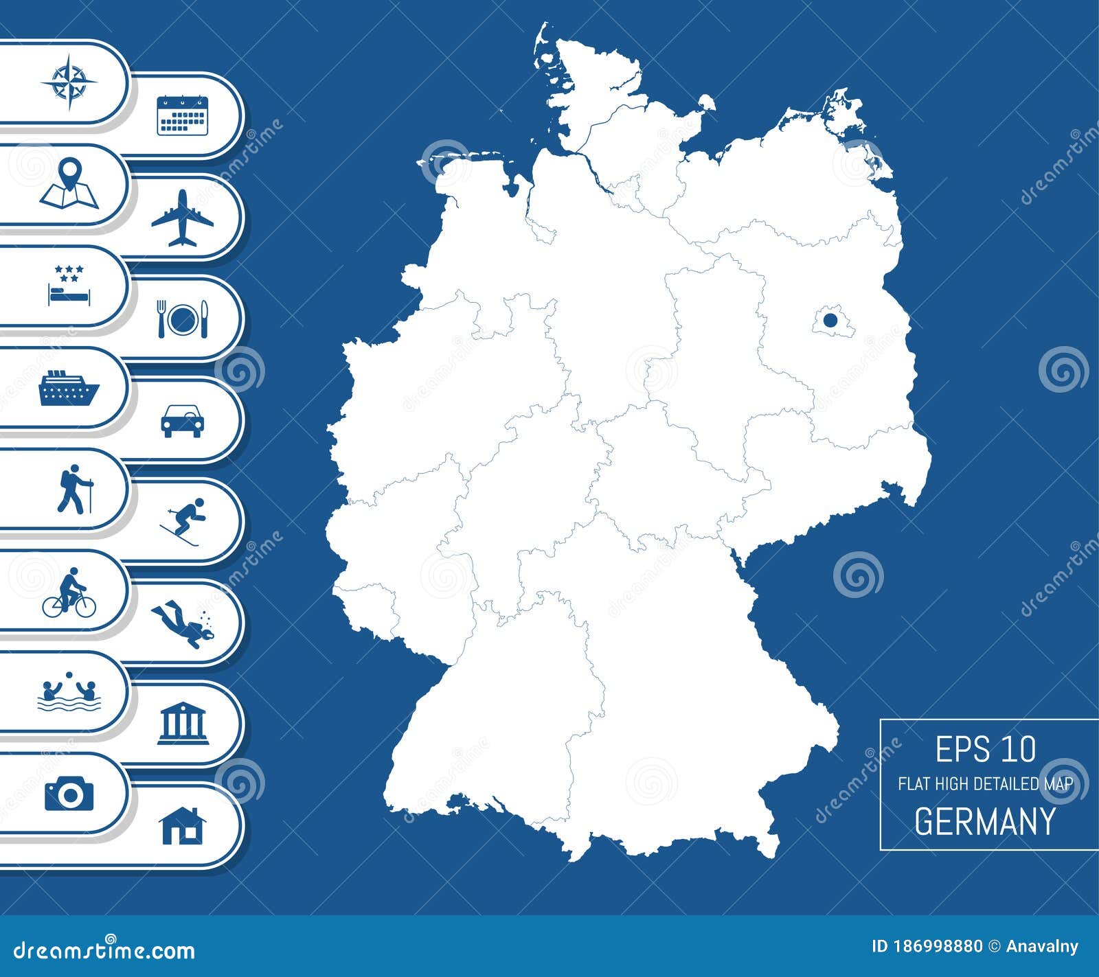 Flat High Detailed Germany Map. Divided into Editable Contours of ...