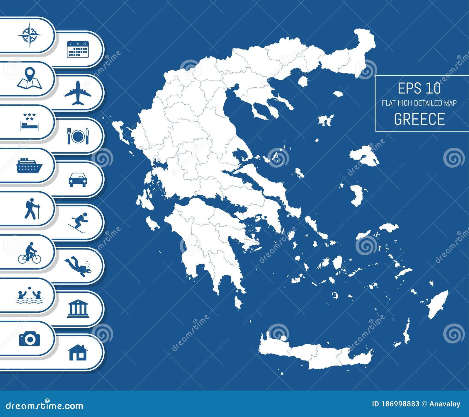 Flat High Detailed Greece Map. Divided into Editable Contours of ...