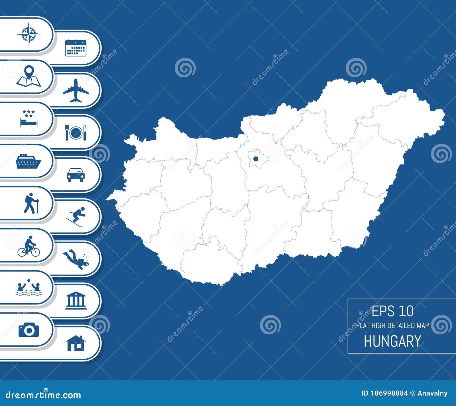 Detailed Hungary Map With Infographic Elements. Cartoon Vector ...