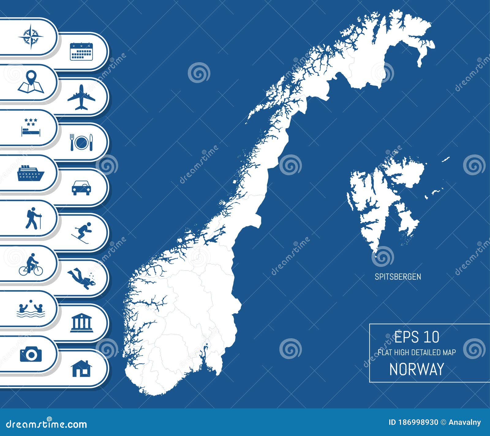 Flat High Detailed Norway Map. Divided Into Editable Contours Of ...