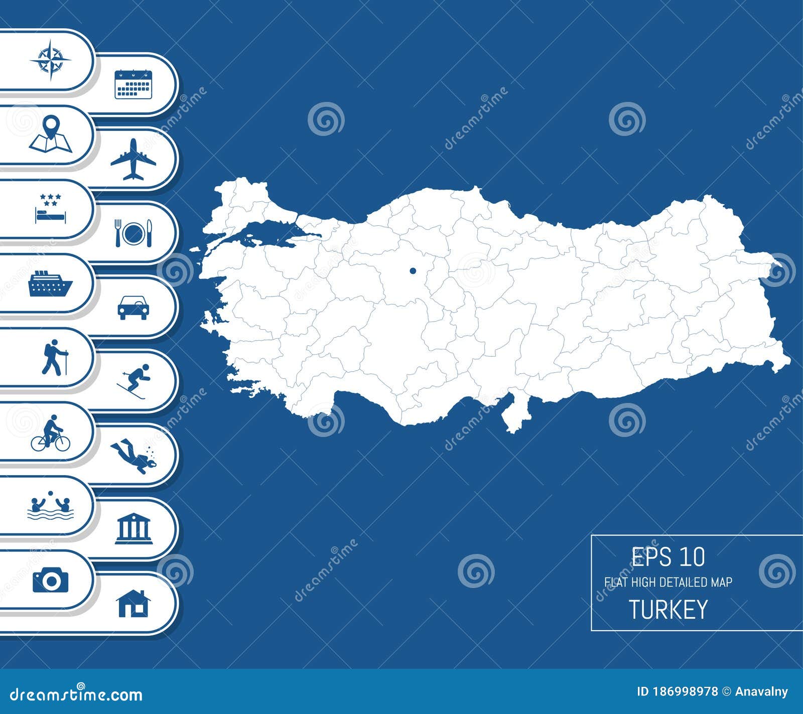 Flat High Detailed Turkey Map. Divided into Editable Contours of ...