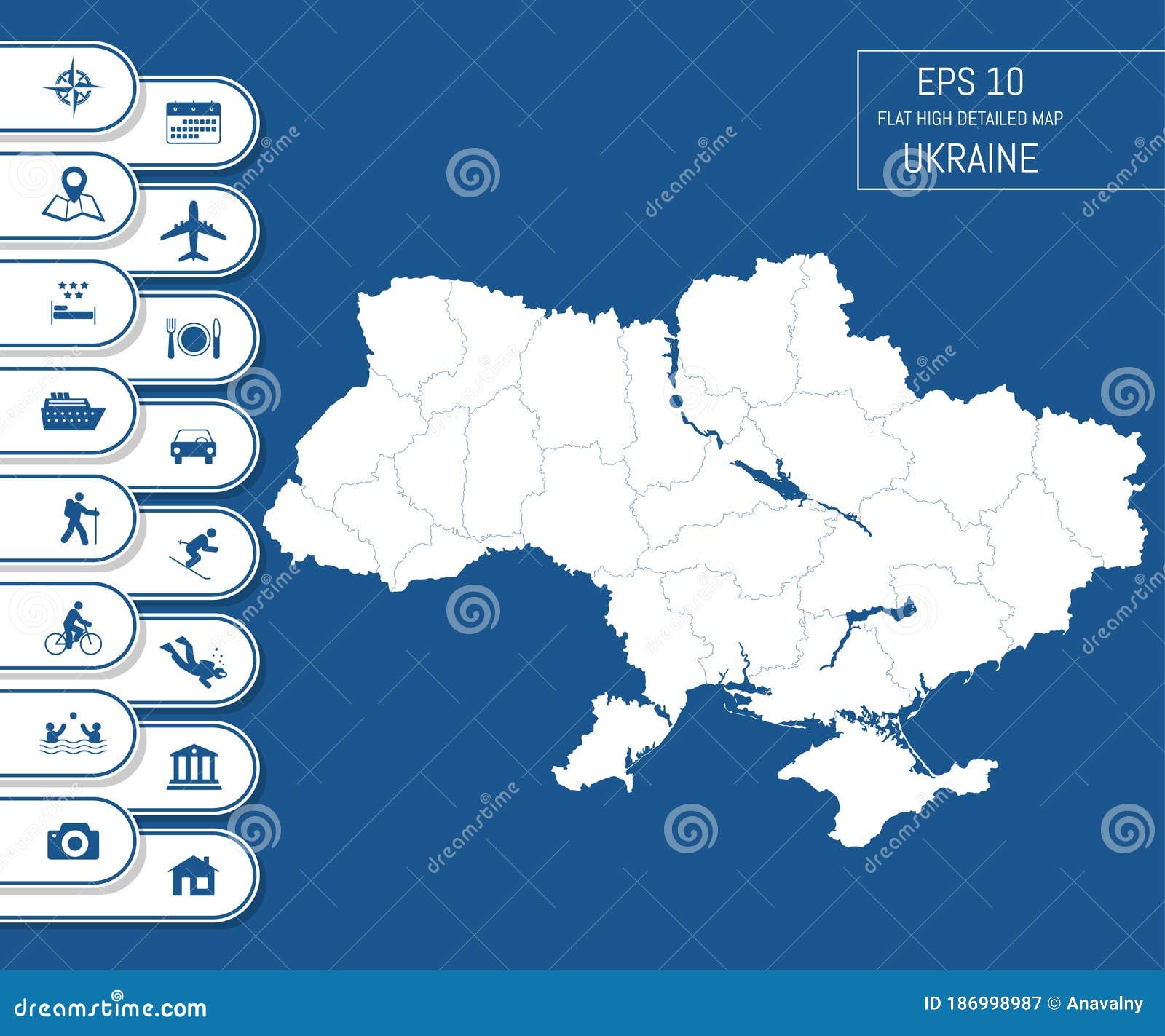 Flat High Detailed Ukraine Map. Divided into Editable Contours of ...