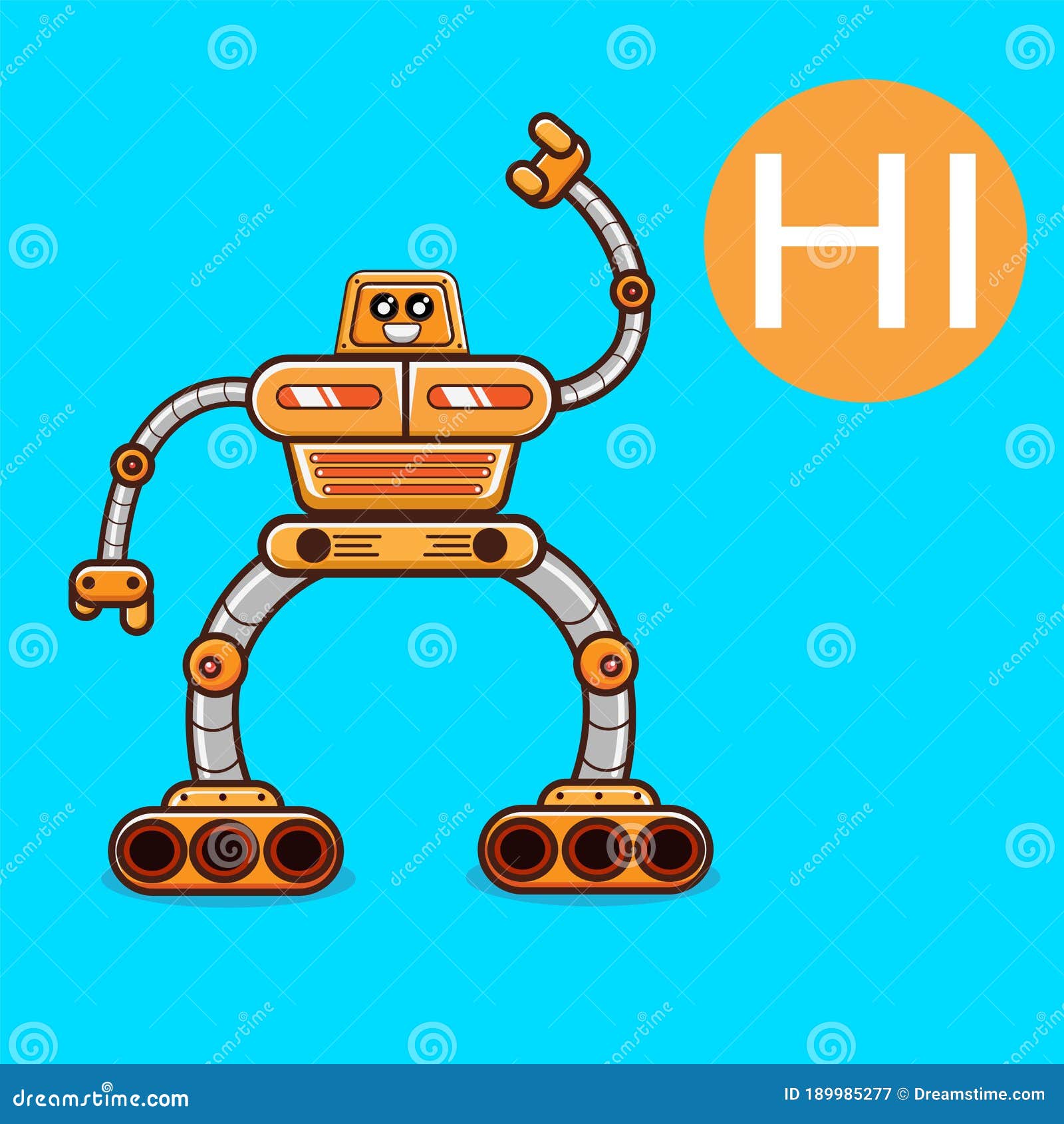 Cute Smiling Orange Robot Mascot, Robot Say Hi. Modern Flat Vector ...