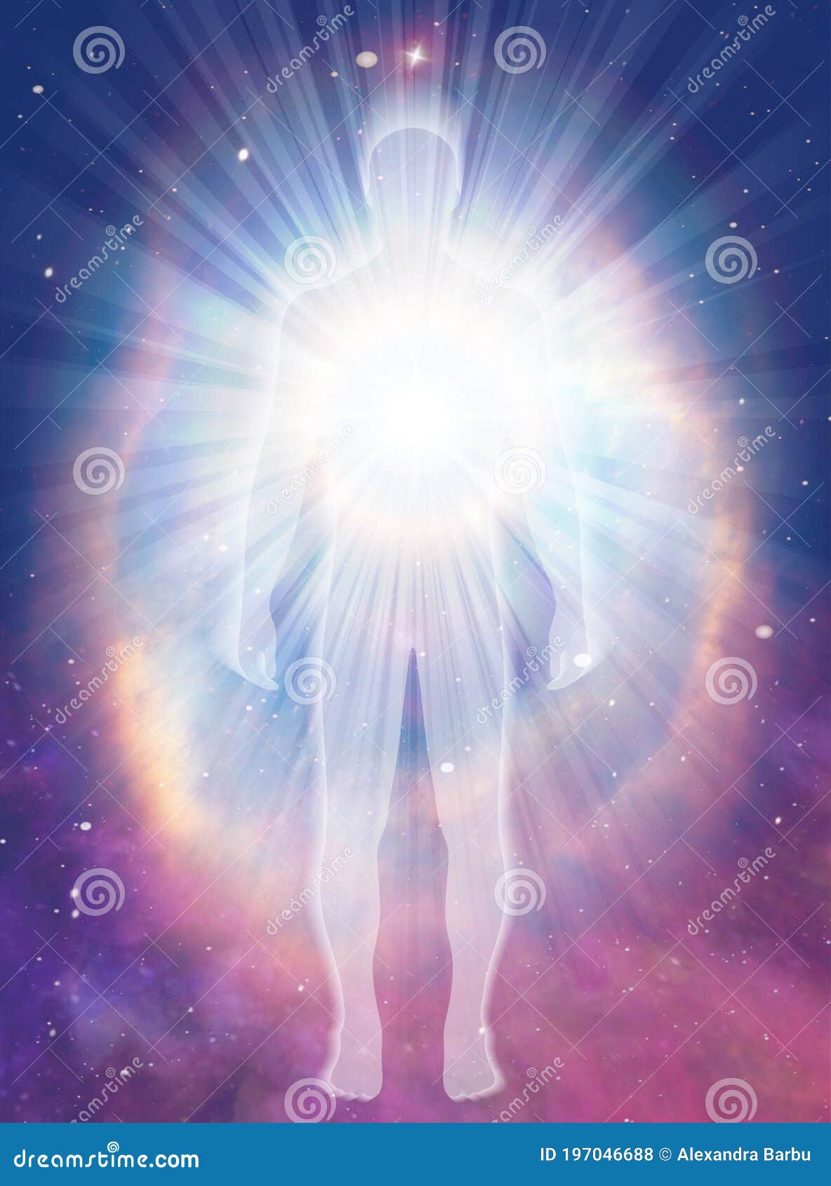 Man Universe, Meditation, Healing, Human Body Energy Beams Stock Photo ...