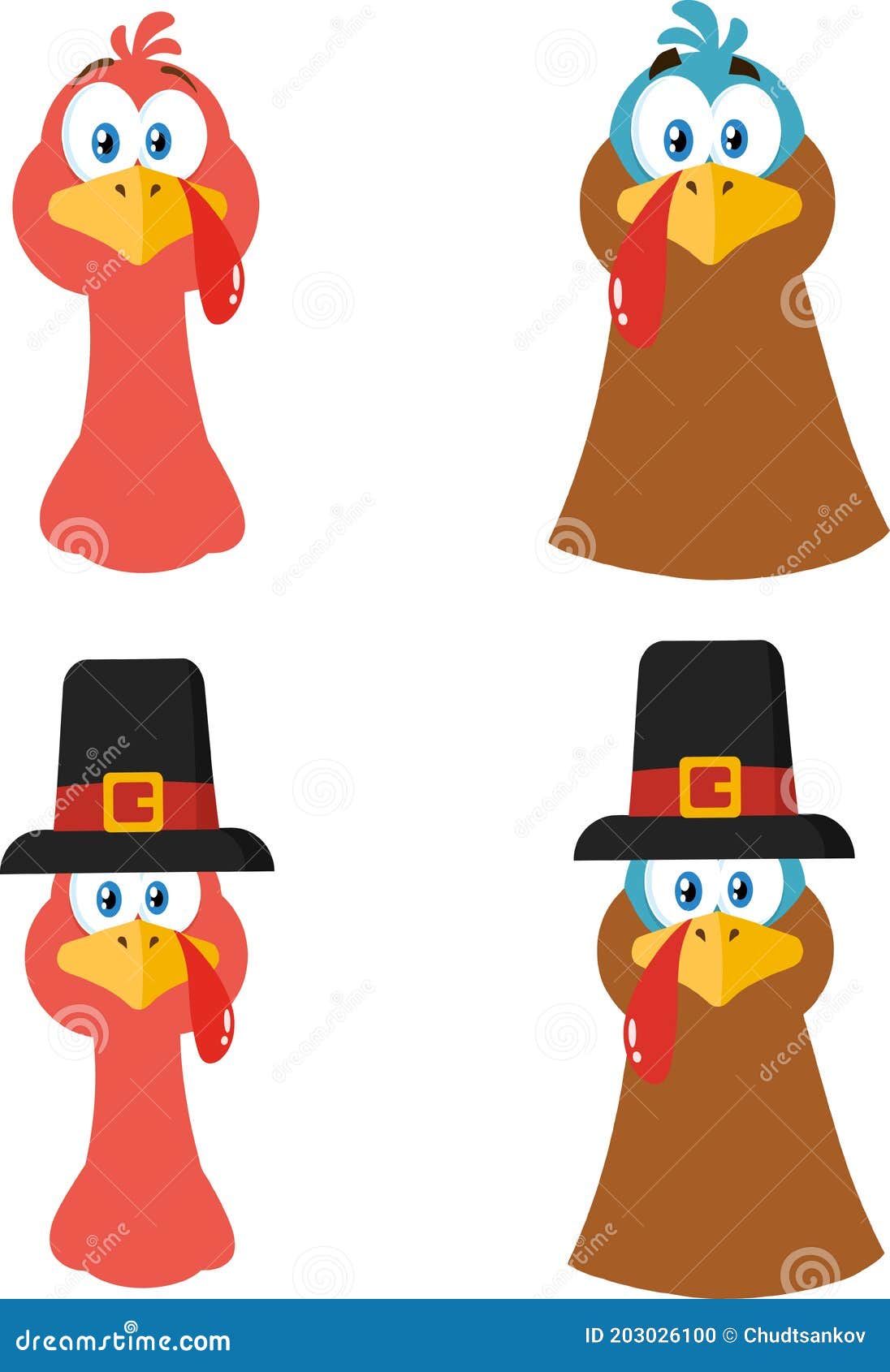 Turkey Face Cartoon Character Flat Design Stock Vector - Illustration ...