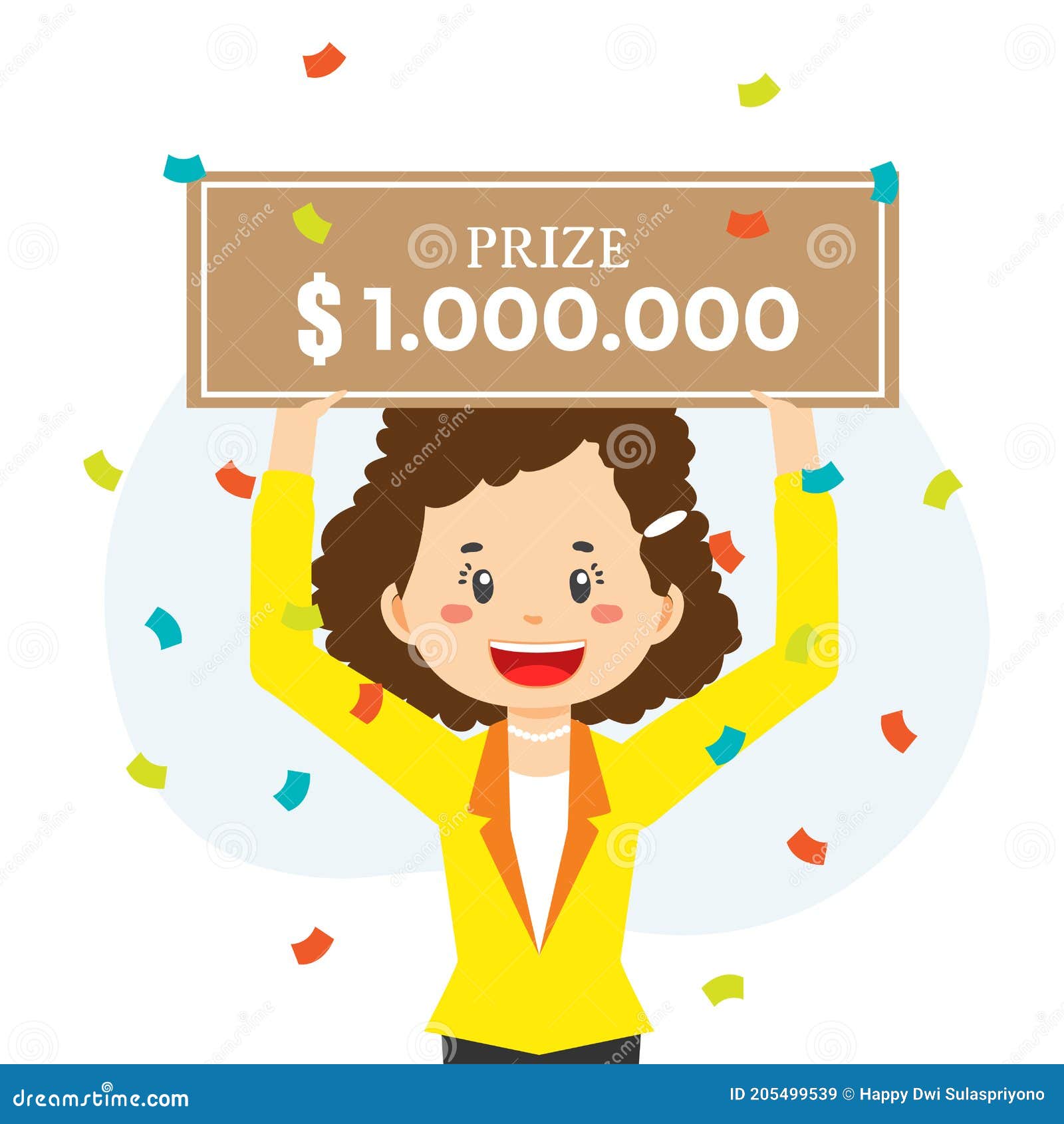 Lucky Girl win Money Prize stock vector. Illustration of person - 205499539