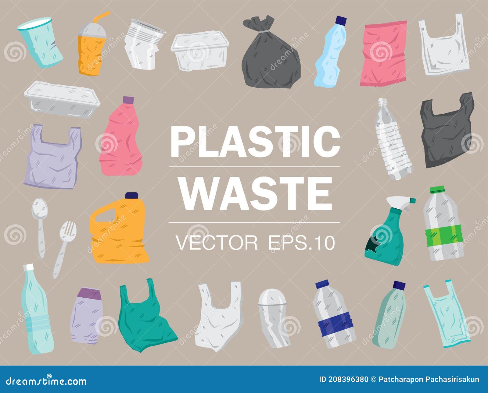 Plastic Waste Illustration Vector Set. Stock Vector - Illustration of ...