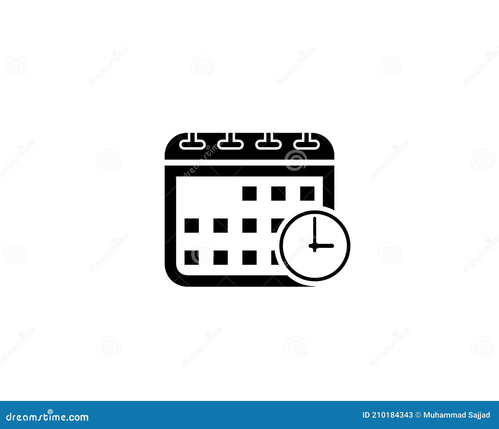 Calendar Month Icon, Flat Calendar Symbol with Clock Icon Stock Vector ...