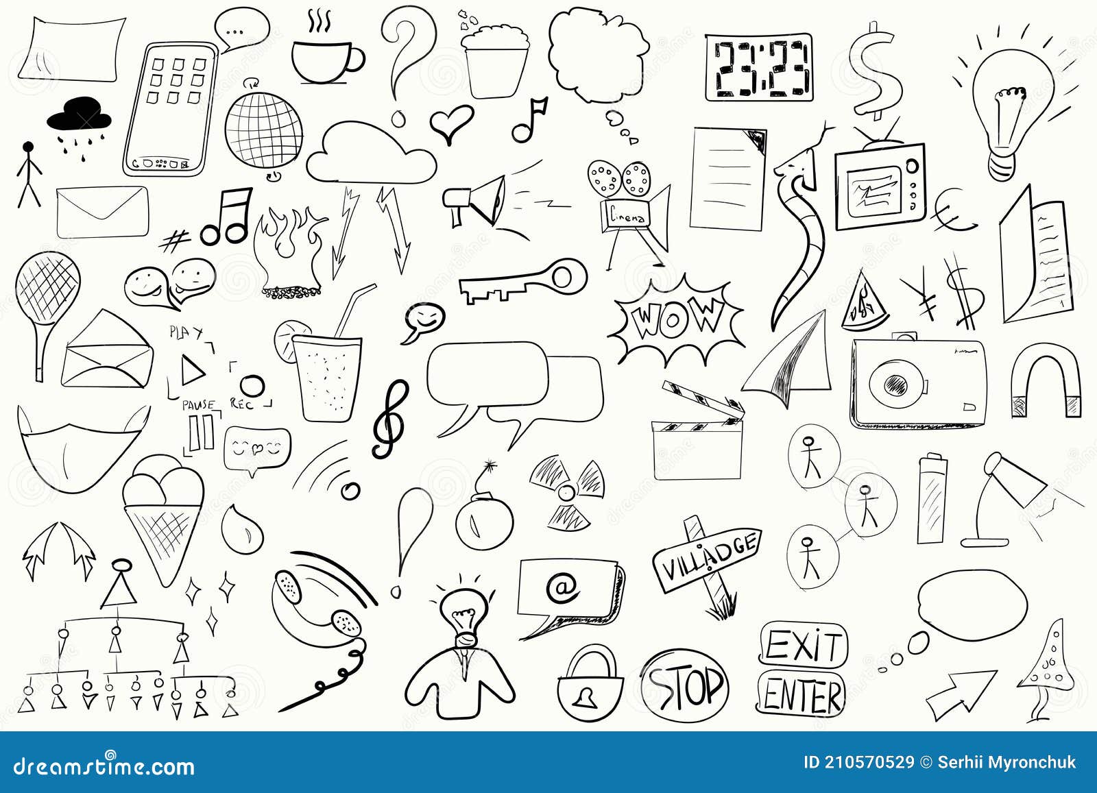 Hand Drowing Objects and Logos Stock Vector - Illustration of obgects ...