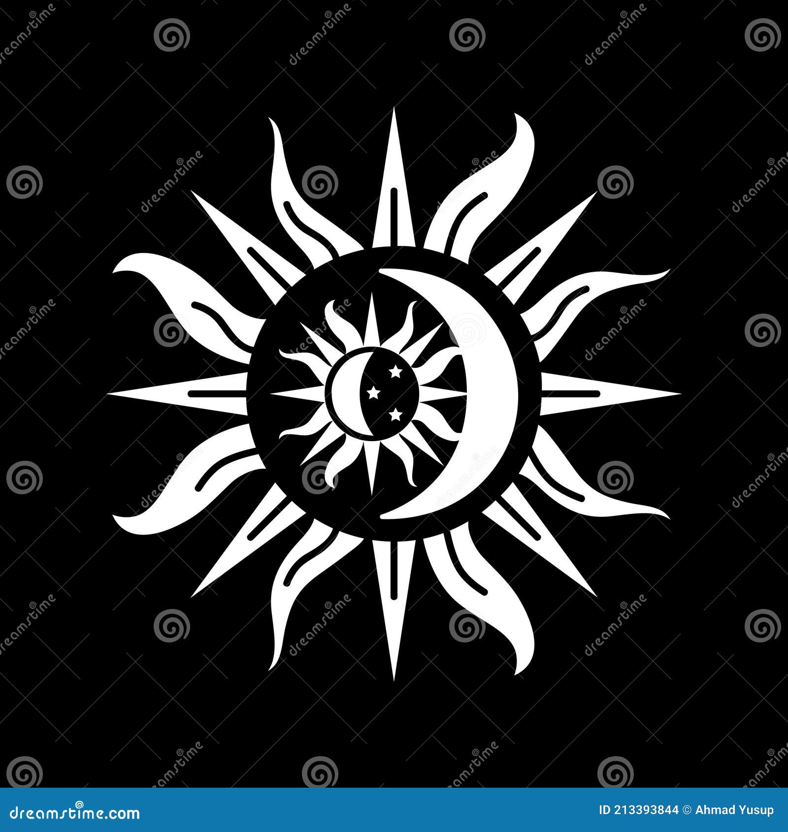 Crescent Moon Ray Sun Star Vector Illustration Detailed Silhouette ...