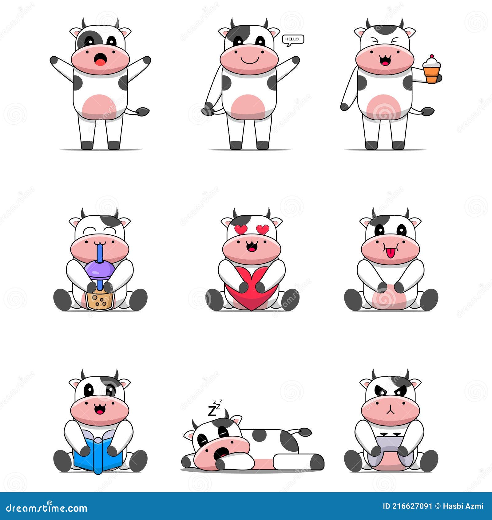 Set of Cute Cow Character in Different Action Emotion Stock Vector ...