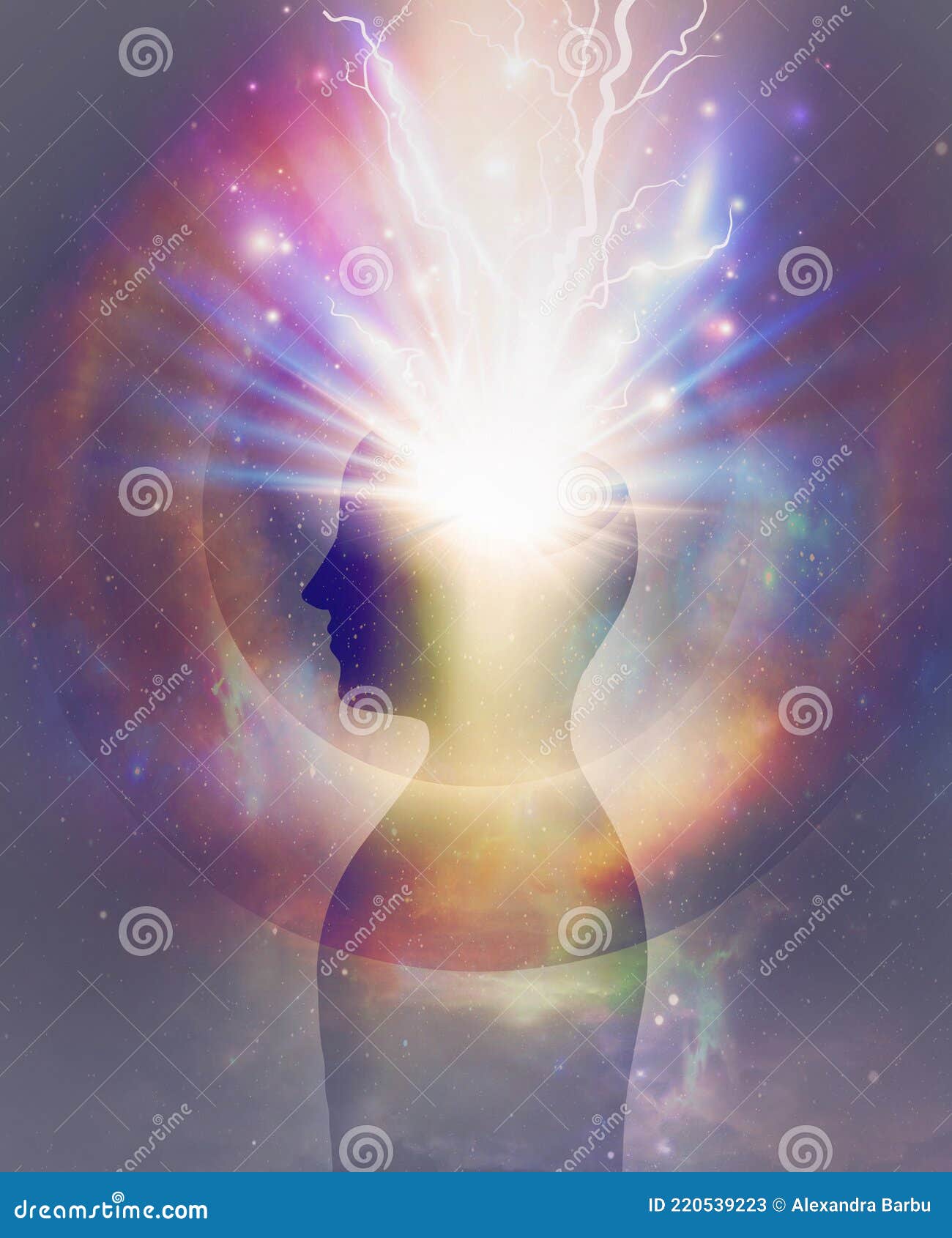 Human Head Universe Inspiration Enlightenment Stock Illustration ...