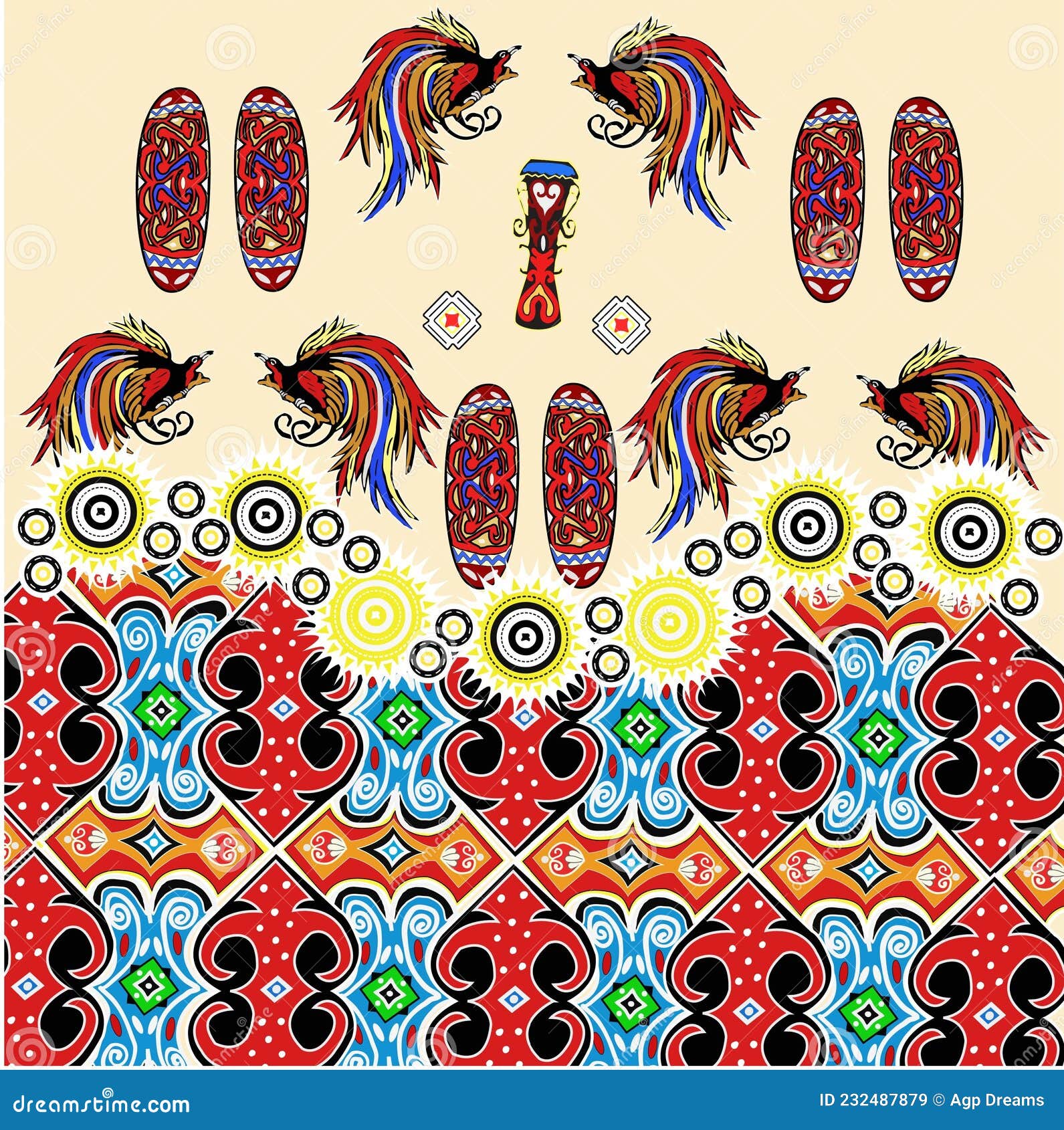 Beige Papuan Batik with a Motif of a Bird of Paradise, a Musical ...