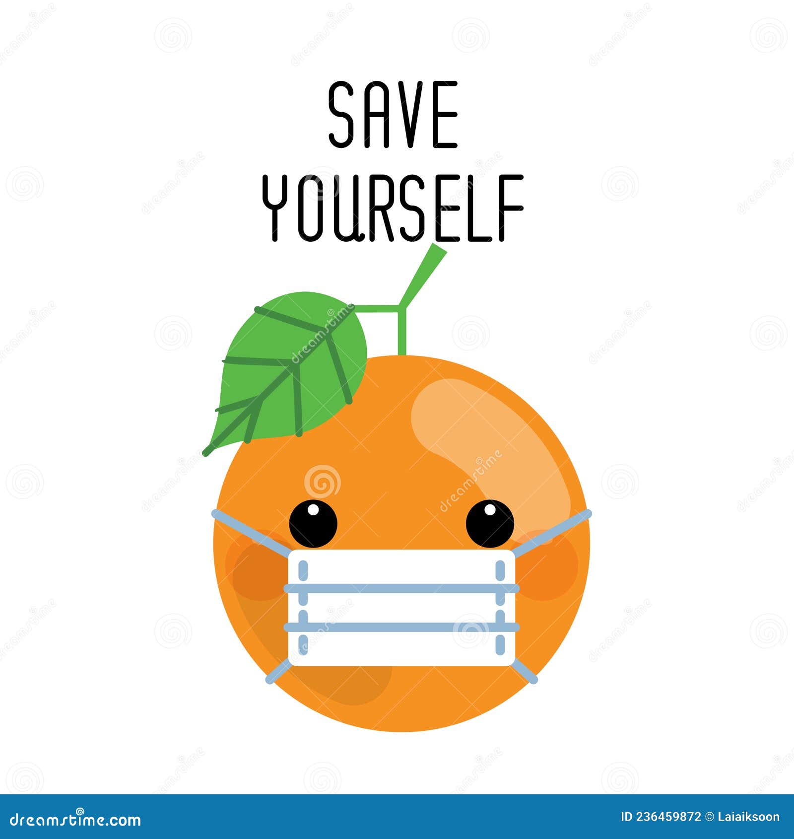Cute Cartoon Orange Wearing Face Mask Protection from Dust and Virus ...