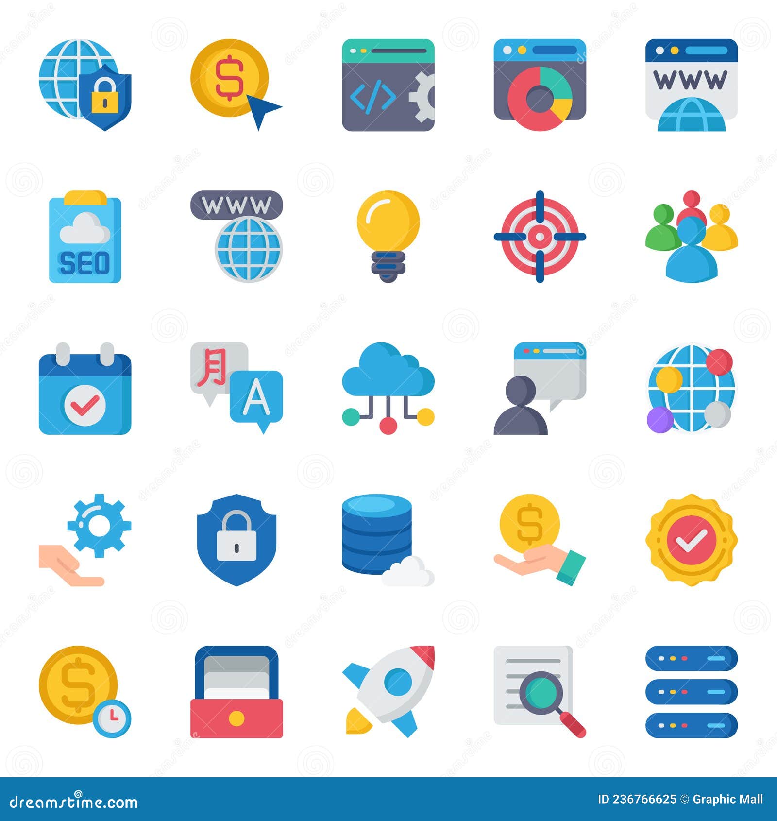 Flat Color Icons for Search Engine Optimization. Stock Vector ...