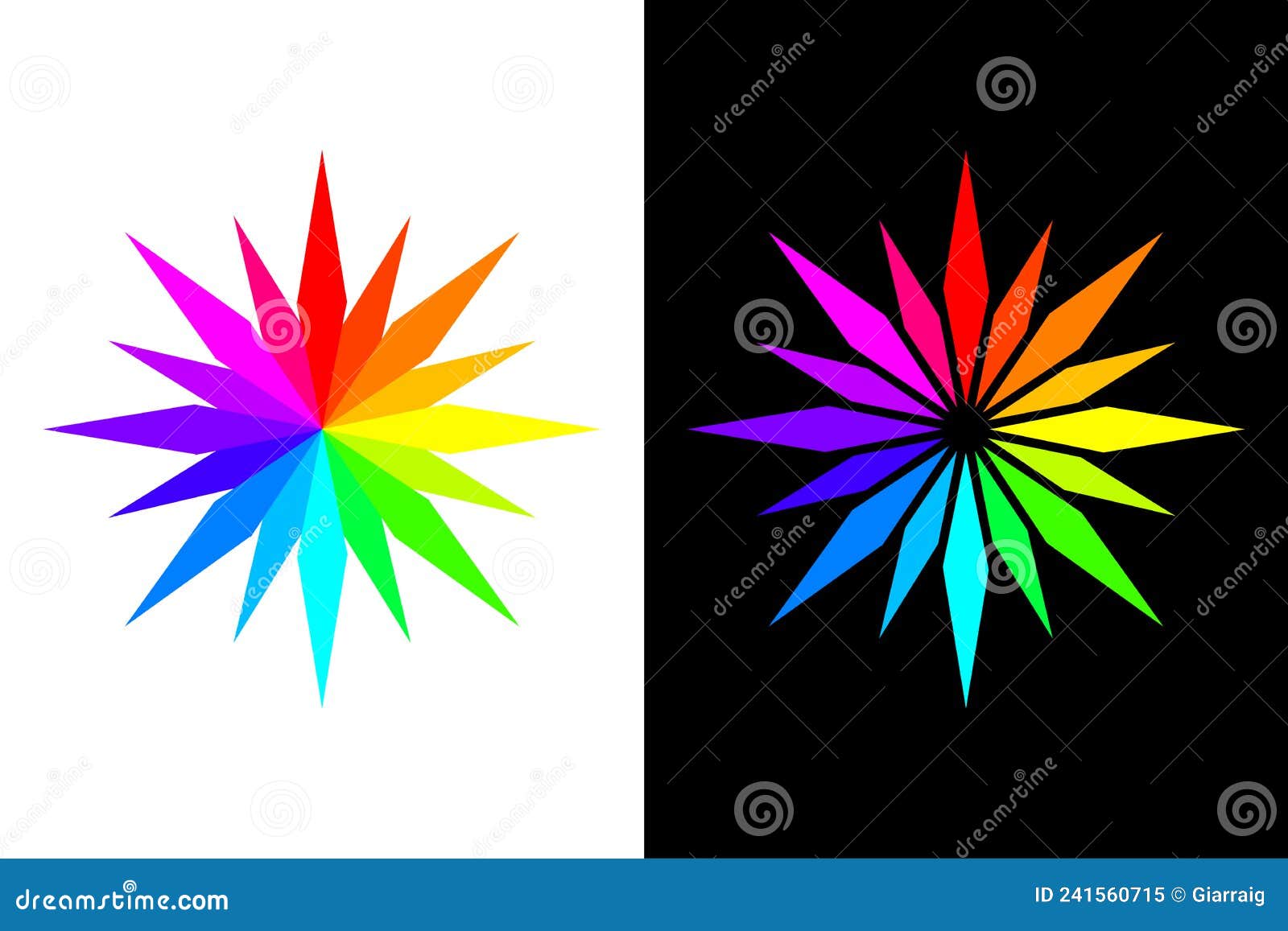 Rainbow Color Sun Concept in Black and White Background. Stock Vector ...