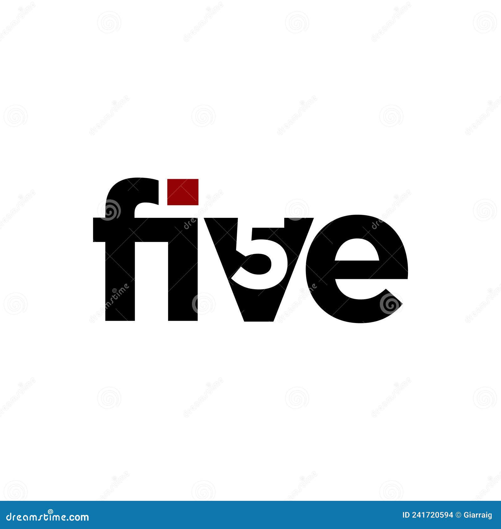 Typography of Word Five with Black Color and Little Red Color. Stock ...