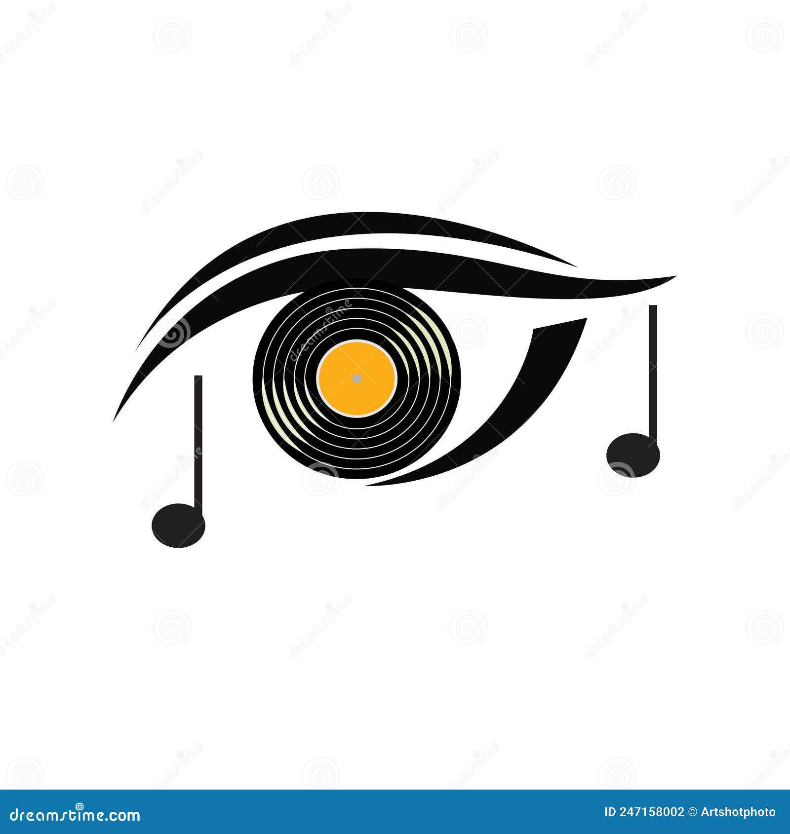 Eye with Vinyl Record and Musical Notes Stock Vector - Illustration of ...