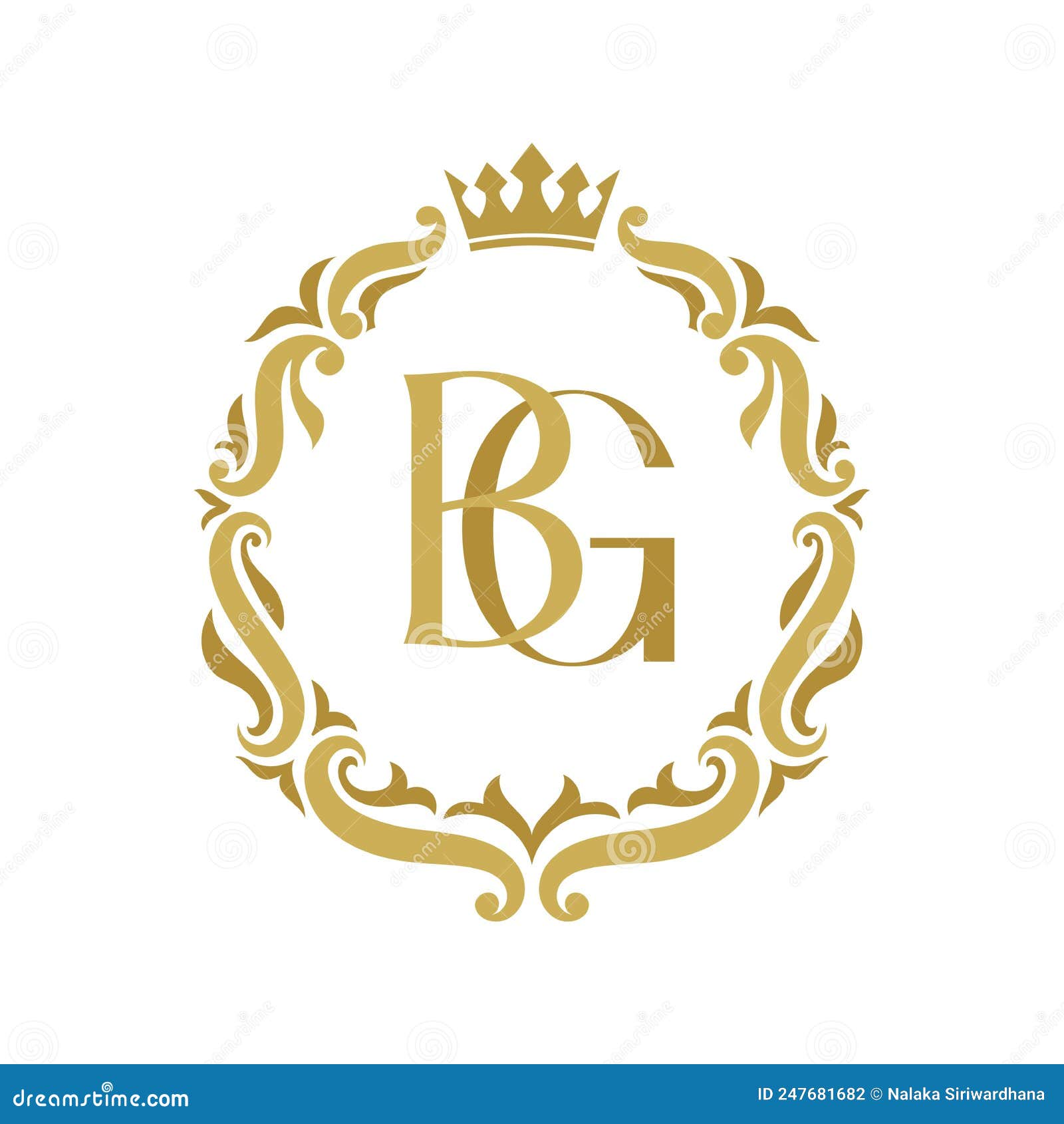 BG Letter Gold Floral Vintage Logo Template. Stock Vector ...